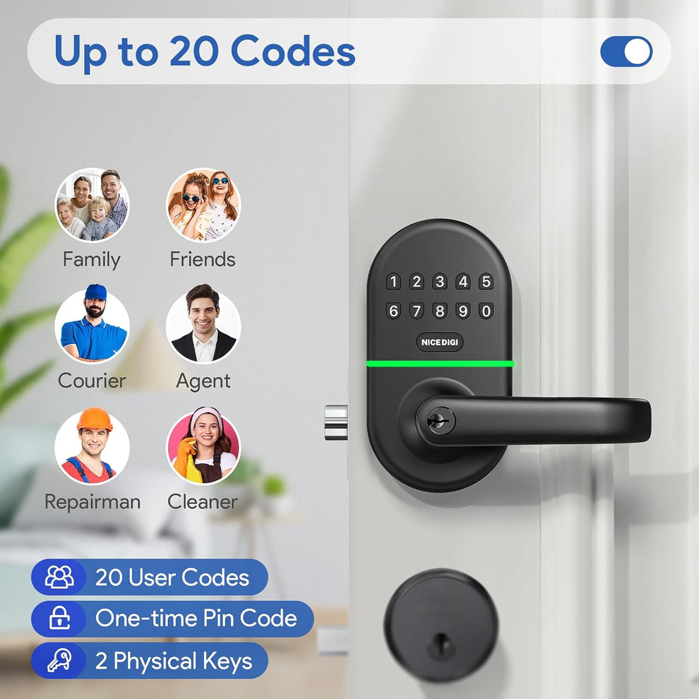 Keypad Door Lock with Handle: Keyless Entry Smart Lock for Front Door ...